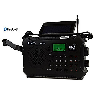 Kaito KA700 Bluetooth Emergency Hand Crank Dynamo & Solar Powered AM FM Weather NOAA Band Radio with Recorder and MP3 Player - Rugged Design for Hiking, Camping, Construction Sites, Etc. (Black)