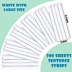 300 Sheets Sentence Strips Rainbow Ruled Word Strips Adhesive Learning Sentence Strips for School Office Rewards Supplies, 3 x 8 Inch, 6 Packs Totally (White)