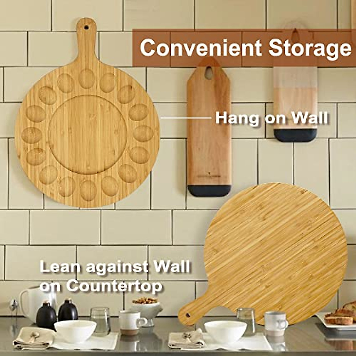 cenleoha Versatile Large Deviled Egg Platter with Handle Reversible Deviled Egg Plate Cutting Board Charcuterie Board Deviled Egg Container Bamboo Egg Holder Serving Tray