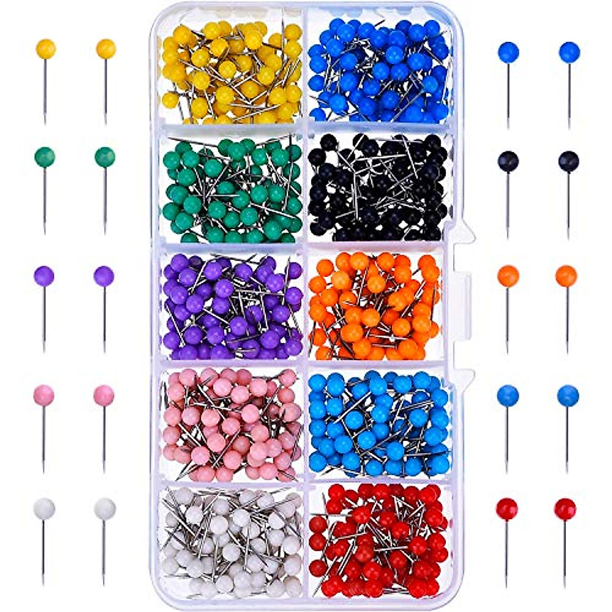 500 Pieces Map Push Pins Map Tacks Plastic Round Head Tacks with Steel Points, 1/8 Inch, 10 Colors