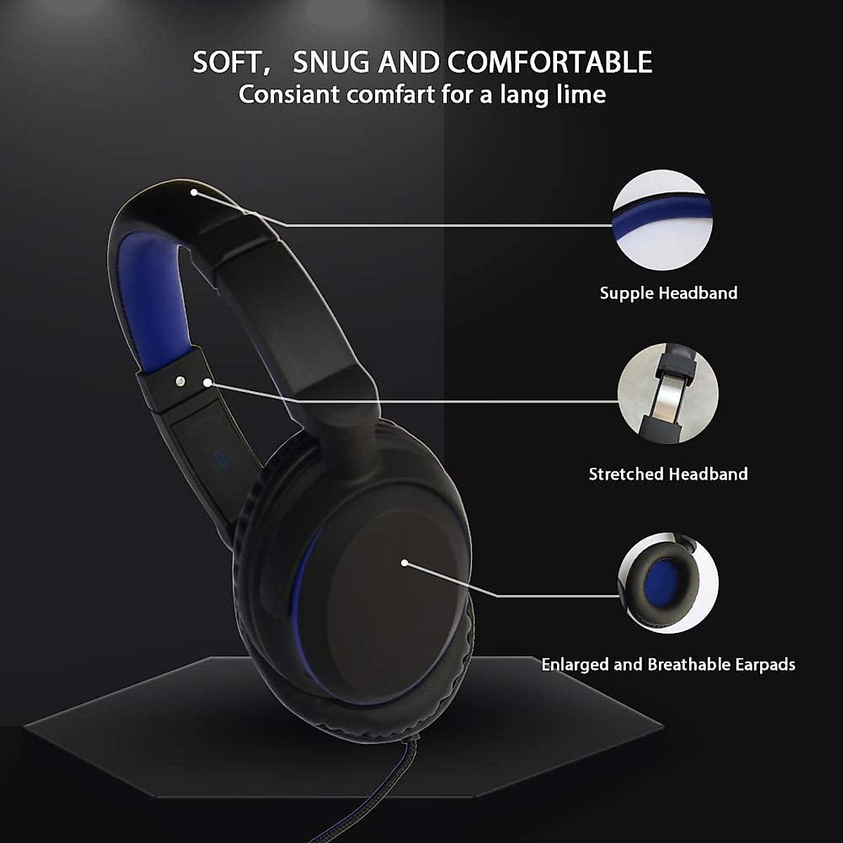 OONOL Gaming Headphones, Rotated Earmuffs, Retractable Microphone, Bass Sound, On Ear Wired Noise Cancelling Headset for PC, PS4, PS5, Xbox One, Switch, Laptop, 3.5MM Jack (Black)