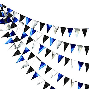 30 Ft Navy Blue Black and Silver Party Decorations Royal Blue Triangle Flag Pennant Banner Bunting for Birthday Wedding Bridal Baby Shower Nautical Ahoy Achor Pirate Theme Party Decorations Supplies