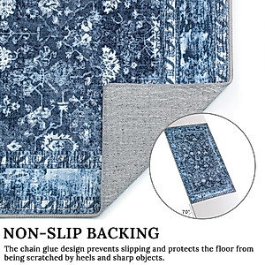 MUJOO Machine Washable Rugs 2'x3 ' Small Area Rugs Non Slip Boho for Entryway Kitchen Bathroom Bedroom Vintage Soft Low-Pile Navy Blue Area Rug.