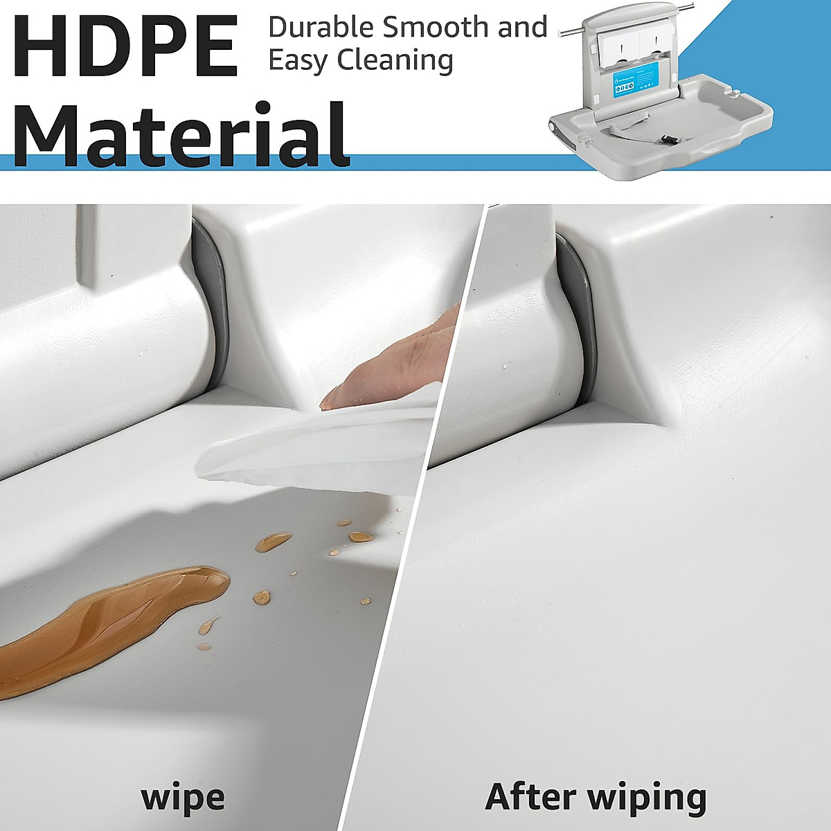 modunful Wall-Mounted Baby Changing Station, Commercial Horizontal Fold-Down Diaper Change Table with Adjustable Safety Strap, CPC Compliant, White