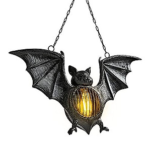 Halloween Simulation Bat LED Lantern, Vintage Style Flameless Bat Pendant Lantern, Resin Halloween Hanging Ornament for Home Garden Porch Decoration