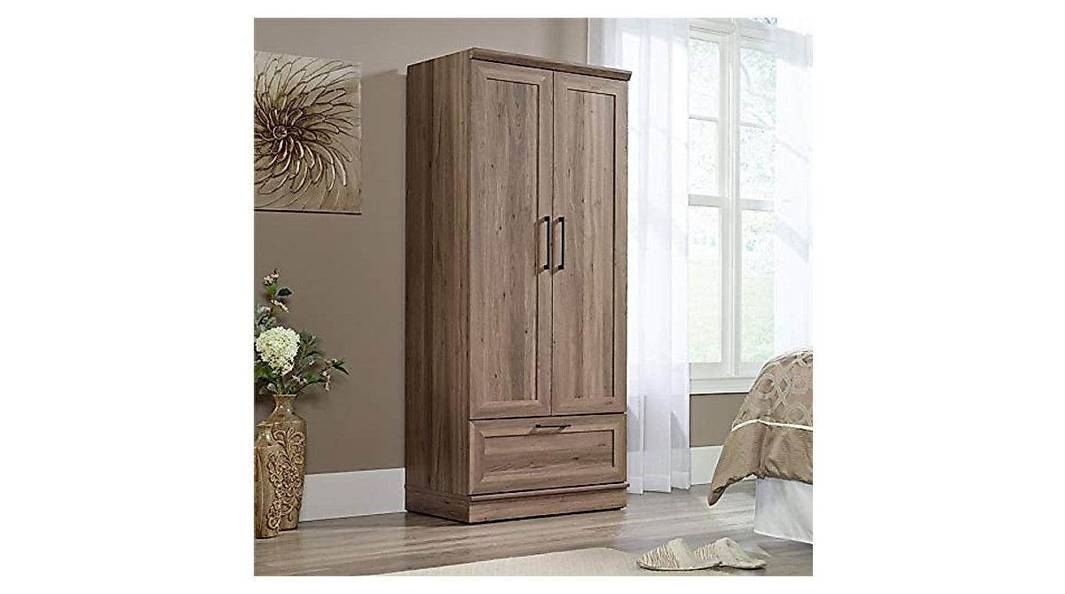 Pemberly Row Modern Salt Oak Wardrobe Armoire with Drawers