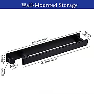 WOSOMOK Vertical Towel Bar for Bathroom with 3M Sticker 15.8 Inch SUS304 Stainless Steel Square Shower Bath Wall Hand Towel Holder Rack No Drilling Matte Black Towel Shelf Rack with Hook