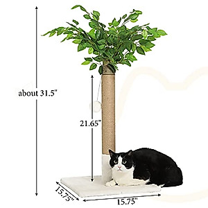 MSmask Cat Scratching Post, Natural Jute Sisal Scratch Pole, Cat Scratch Post with Artificial Banyan Leaves for Indoor Cats, Cat Scratcher & Home Decorating