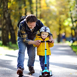 IMMEK Kick Scooter for Kids 3 Wheels Folding Ages 3-12 Years Old Toddler with Three LED Light Wheel, Adjustable Height, Rear Brake, Outdoor Activities for Boys/Girls Maximum Weight 110 lb (Blue)