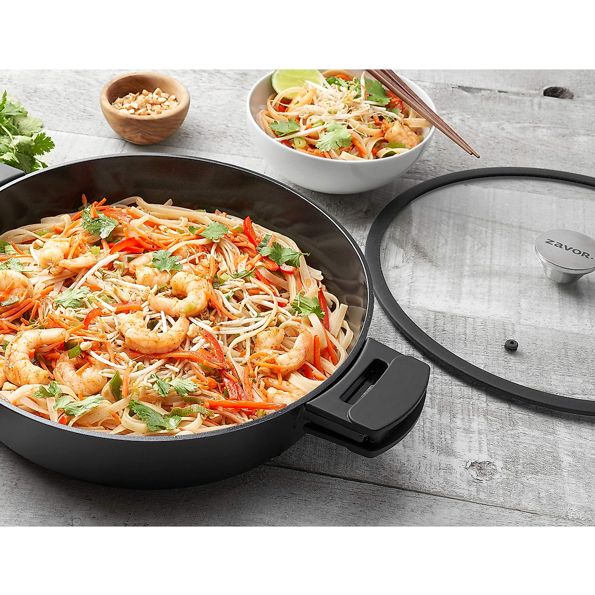 ZAVOR Noir 6 Qt Sauté Pan - Premium Cast Aluminum with Titanium-based Nonstick Ceramic Coating & Removable Handles - Ultra Lightweight - Oven & Induction Ready | Noir Collection (ZCWNR37)
