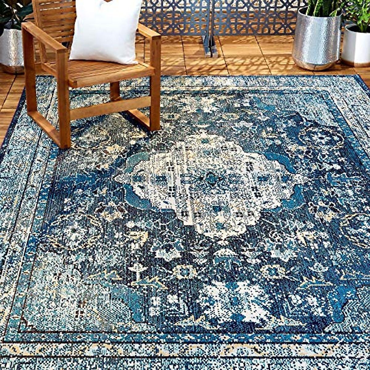 Home Dynamix Patio Starlight Willow Area Rug, 6'6"x9'2" Rectangle, Navy Blue/Ivory