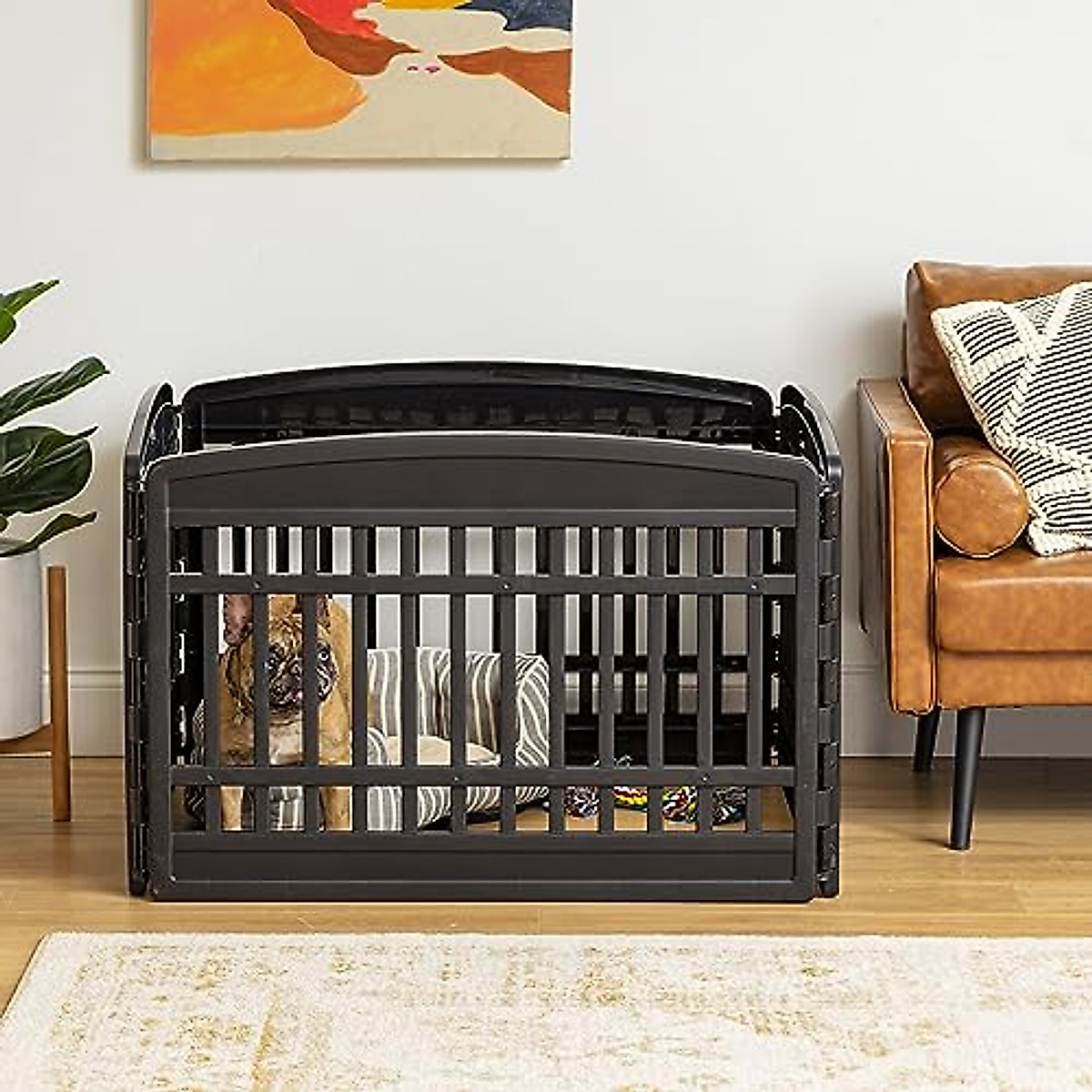 IRIS USA 24" Dog Playpen, 4-Panel Pet Playpen, Puppy Playpen, Indoor/Outdoor Dog Pen, 35 x 35 x 24, Foldable, Fold It Down, Easy Storing, Customizable, Black