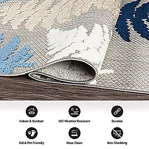 Rugshop Seville Floral Leaves Non-Shedding Patio Deck Backyard Indoor/Outdoor Area Rug 5' x 7' Blue