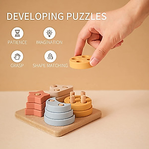 ibwaae Soft Silicone Stacking Toy for Baby 12 Pcs Montessori Sensory Teether Toys Early Shapes Recognition Development Building Stacker for Toddler
