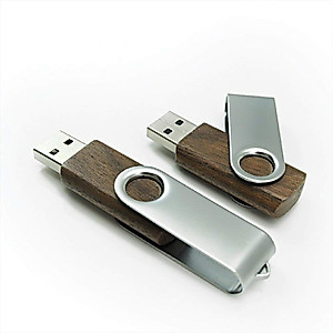 5 Pack Metal Rotation Walnut Wood 2.0/3.0 USB Flash Drive USB Disk Memory Stick with Wooden (3.0/16GB)