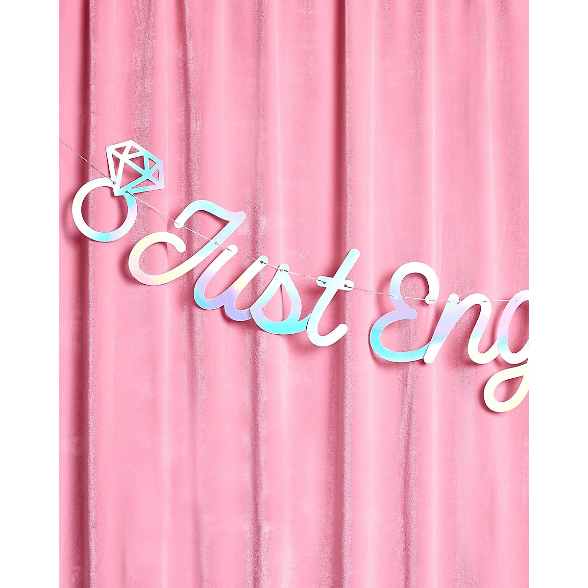 xo, Fetti Just Engaged Iridescent Foil Banner - 5 Ft. | Engagement Party Decoration, Diamond Ring Proposal Decor, Bachelorette Backdrop, Bride To Be Photobooth, Bridal Shower Supplies