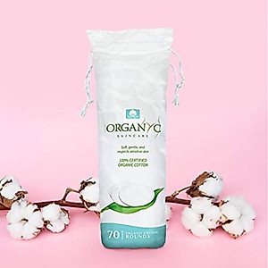 Organyc 100% Organic Cotton Rounds - Biodegradable Cotton, Chemical Free, For Sensitive Skin (70 Count) - Daily Cosmetics. Beauty and Personal Care