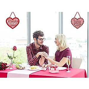 Valentines Decorations Heart Banners, Valentine Day Door Porch Signs Heart Love Hangings Wall Decor, Pink Red Romantic Conversation Party Supplies (Pink)