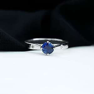 Rosec Jewels Certified Lab Grown Blue Sapphire Promise Ring, AAAA Quality, Sapphire Diamond Solitaire Ring - Ready To Gift, 14K White Gold, Size:US 6.50