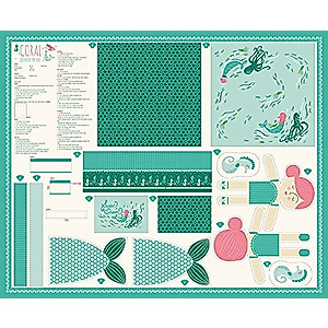 Coral Queen of the Sea DIY Cut & Sew Mermaid Cotton Print Panel Moda