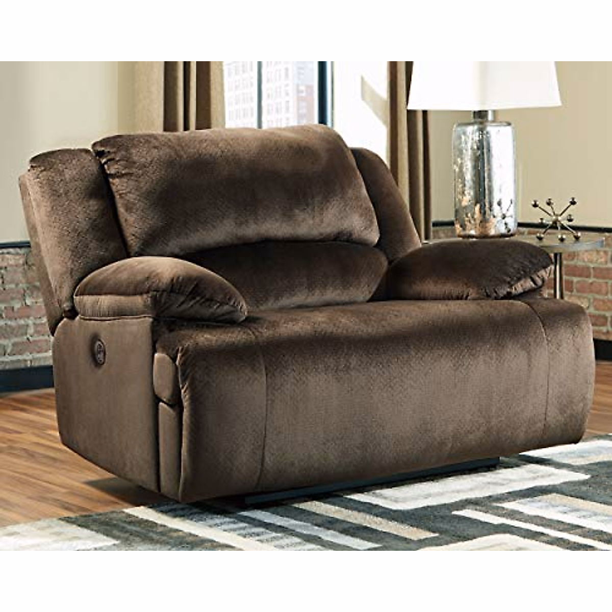 Signature Design by Ashley Clonmel Microfiber Power Zero Wall Wide Seat Adjustable Recliner, Brown