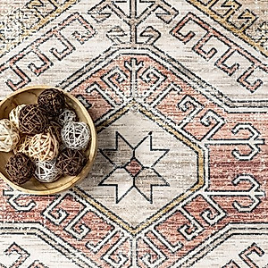 nuLOOM Mae Tribal Motif Machine Washable Accent Rug, 2' x 3', Peach, Rectangular, 0.1" Thick