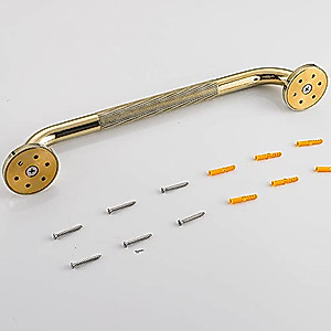 IMPEU Textured Shower Grab Bar, 12-Inch Bathroom Support Rails, Stylish Safety Armrest Hand Rail, Polished Brass/Gold Finish, Good for Senior, Kids, Elderly