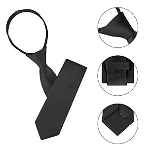 Allegra K Men's Skinny Pretied Solid Color Zipper Ties Neck Adjustable Strap Wedding Groom Tie One Size Black