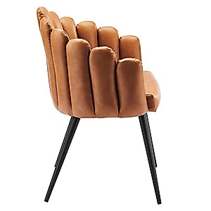 Modway Vanguard Vegan Leather Channel Tufted Dining Chair in Black Tan