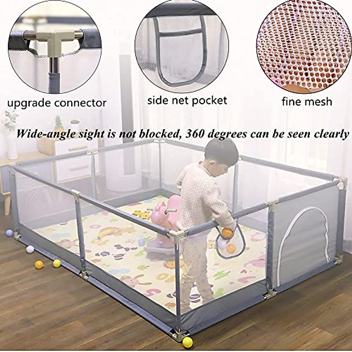 YUNGU Baby Playpen , Playpens Babies , Infant Playard Gates ,Indoor & Outdoor Kids Activity Center,Sturdy Baby Fence Play Area Babies, Toddlers, Infants (70.8778.7425.59inch), 70.87*78.74*25.59 Inch
