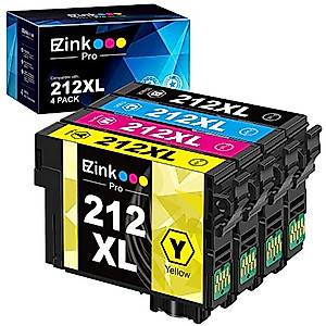 E-Z Ink Pro Remanufactured Ink Cartridges Replacement for Epson T212XL T212 212XL 212 XL to use with WF-2830 WF-2850 XP-4100 XP-4105 Printer (1 Black, 1 Cyan, 1 Magenta, 1 Yellow) 4 Pack