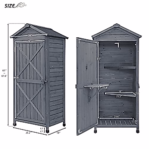 EMKK Outdoor Storage Shed,Wooden Waterproof Asphalt Roof Fir Wood Lockers for Lawn Mower,Backyard,Garden,Patio Furniture,Pool Accessories,Gray