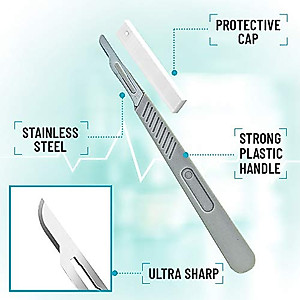 MyMed #15 Disposable Scalpel, Pack of 10 Dermaplaning Blades with Plastic Handle, Scalpel for School Science, High Carbon Steel Dermablade Blades. Individually Wrapped, Sterile