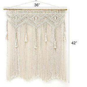 Mkono Macrame Wall Hanging Large Boho Decor Woven Wall Tapestry Chic Art Tassel Christmas Decoration for Backdrop over Bed Bedroom Nursery Dorm Classroom, Including Hanging Rod, 36''W x 42''H