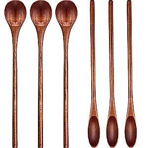 Wooden Coffee Spoons Long Handle Wooden Mixing Spoon Long Handle Wooden Teaspoon Handmade Wood Stirring Spoon for Kitchen Stirring (6)