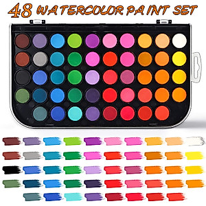AROIC Watercolor Paint Set, with a Watercolor Paint, 48 Color, a Brush and a Refillable Water Brush Pen. The Best Gift for Beginners, Children and Art Lovers.