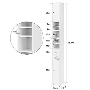 Haotian BZR34-W, White Tall Bathroom Storage Cabinet with 1 Drawer, 2 Doors and Adjustable Shelves, Bathroom Shelf, 7.87 x 7.87 x 70.87 Bathroom Tall Cabinet Cupboard
