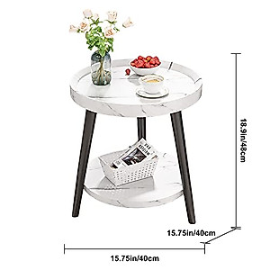 ZHANYUN 2-Tier Round Side Table, Mid Century Modern Small end Table with Storage,Metal Legs & Eco-Friendly MDF Wood,Ideal for Living Room, Bedroom, Outdoor Spaces, and as A Bedside Table (White)