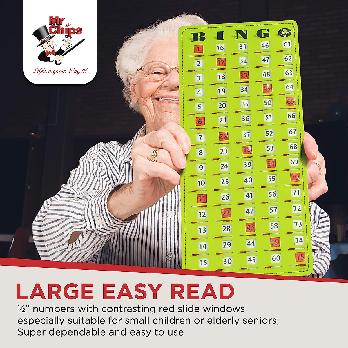 MR CHIPS 100 Bingo Cards with Sliding Windows and Master Board
