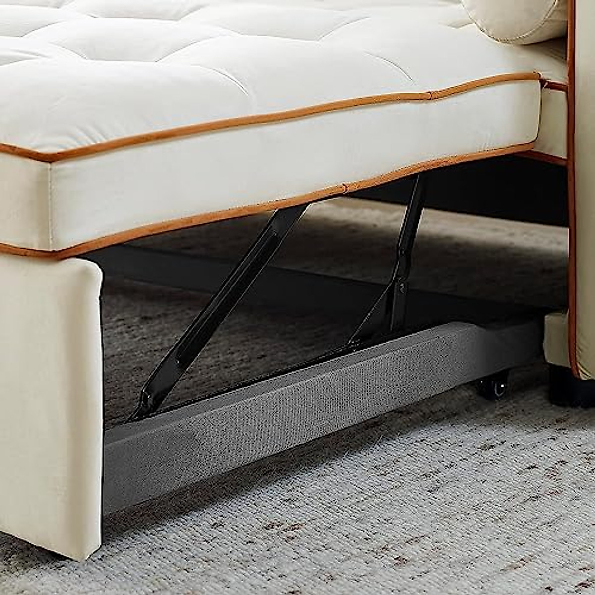 ERYE Modern Loveseat Convertible Sleeper Couch Bed, Upholstered Futon Sofabed for Living Room,2 Seater Comfy Love Seat Daybed Sofas, Beige Twin Velvet Tufted 2 Cylinder Pillows Multi-Pockets B