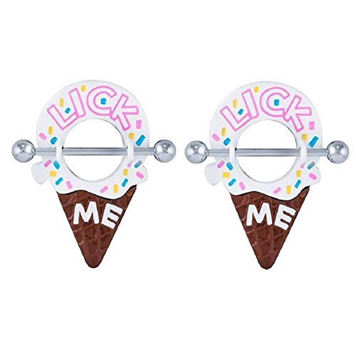 Body Accentz Nipple Ring Lick Me Ice Cream Cone Shield - Surgical Steel - Barbell Piercing