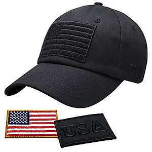 Antourage American Flag Unconstructed Hat for Men and Women Twill Mesh Snapback Baseball USA Flag Cap + 2 Patriotic Patches ((10.8) Black Classic)