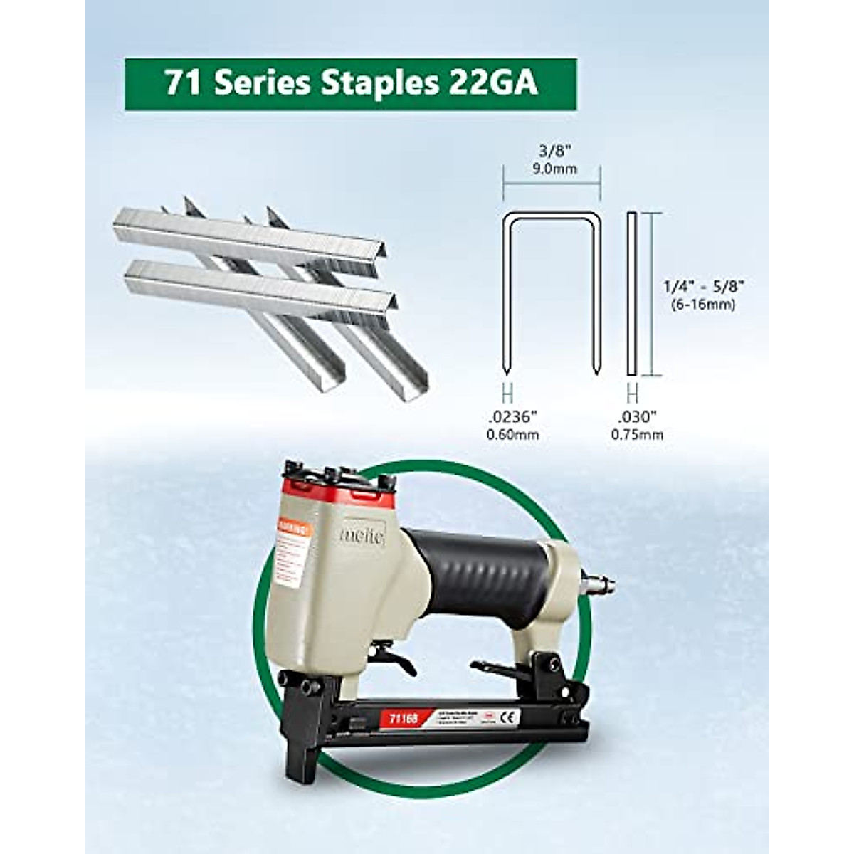 meite 7116B Upholstery Stapler -22 Gauge 3/8-Inch Crown or C Crown 1/4-Inch to 5/8-Inch Length Pneumatic Fine Wire Stapler