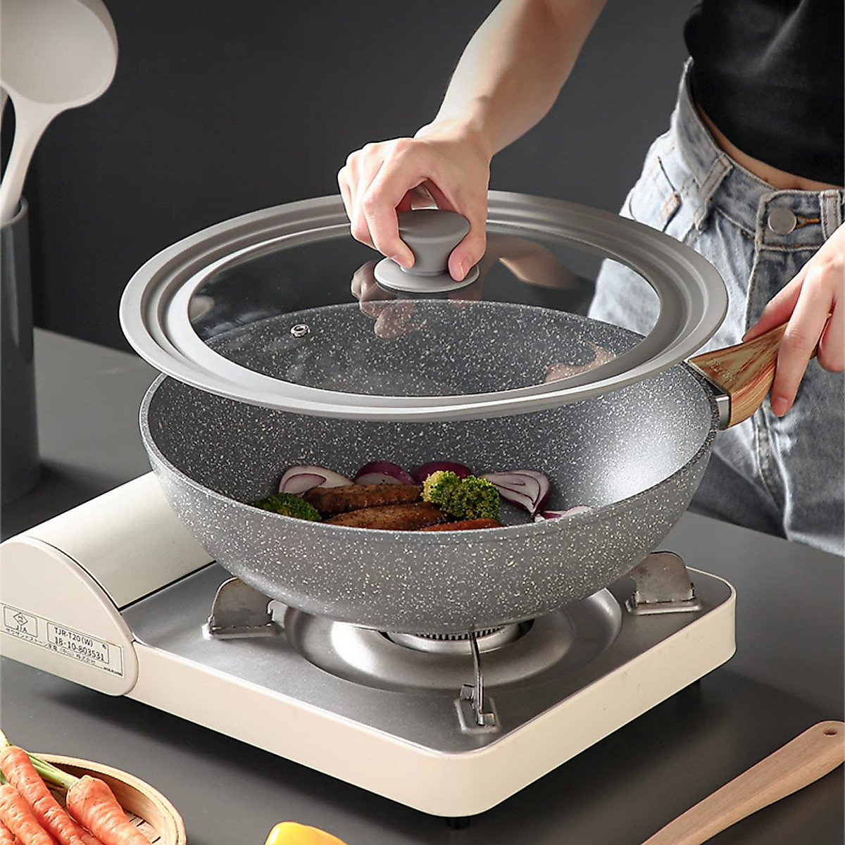 J&C LIFE Universal Lids for Pots, Pans & Skillets (2PCs, Grey) Fits 7-8.5, 10-12 Inch Frying Pan Skillet, Glass Pan Lids with Heat Resistant Silicone Rim, Pan Cover for Cast Iron Skillet Cookware