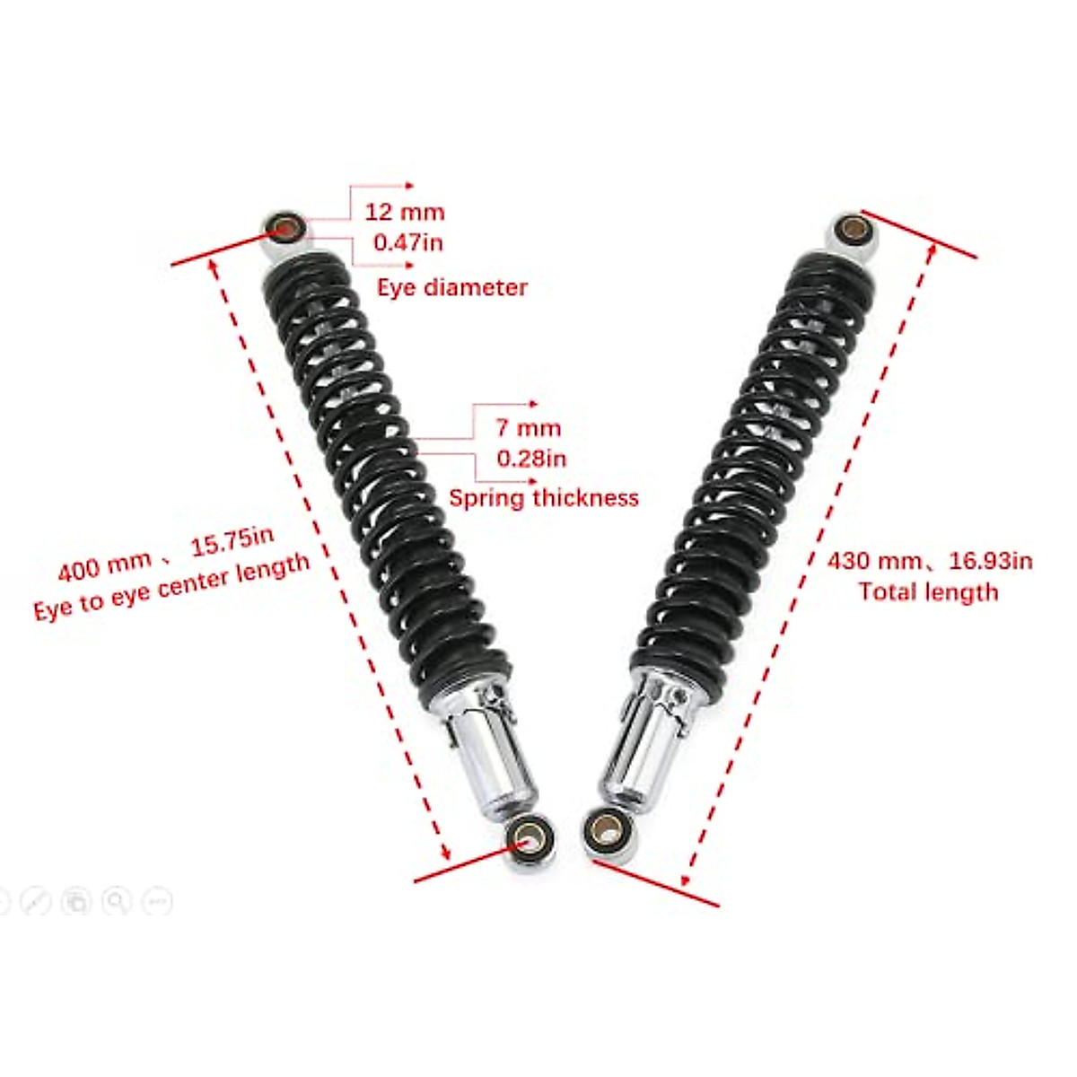 Hegeiis 400mm 15.75 inch 7mm Spring Universal Motorcycle Air Shock Absorber Rear Suspension ATV Quad Scooter Dirt Bike For 50cc 75cc 90cc 125cc 150cc 250cc 300cc (Black)