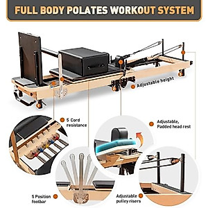 Faittd Foldable Pilates Reformer & Equipment - Pilates Reformer Workout Machine for Home Gym with Reformer Accessories, Reformer Box, Padded Jump Board - Up to 300 lbs Weight Capacity