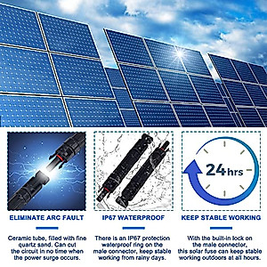 Leehitech 15A Solar Fuse Holder Inline with Male and Female Connector for Solar Panel and Solar Controller, Waterproof Solar Fuse Connector, Solar Surge Protection Device 5pcs