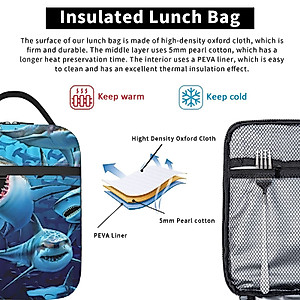 JASMODER Hungry Sharks Insulated Lunch Box Bag Portable Lunch Tote For Women Men And Kids