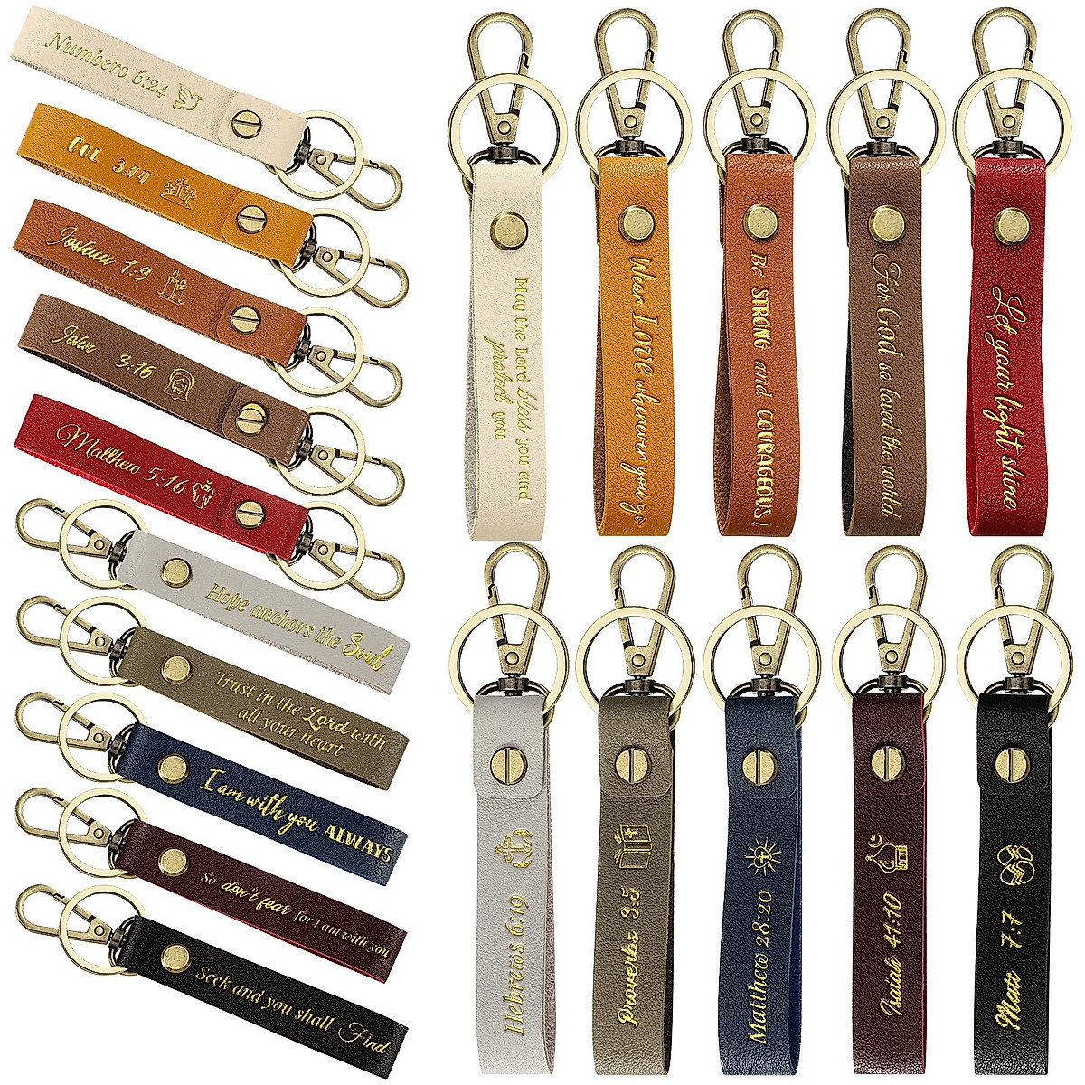 20 Pcs Christian Key Chain Leather Religious Keychain Inspirational Bible Key Chains Verse Quote Keychains Christmas Gifts (Multi Colors)
