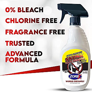 ZORBX Unscented Skunk Odor Remover Spray – Fast Acting Skunk Smell Removal | Extra Strength Skunk Odor Eliminator for Dogs, House, Home, Car, Clothes & Furniture (24 FL Oz.)